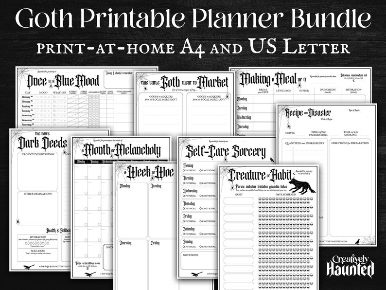 Gothic Planner Printable Bundle: Daily, Weekly, Monthly (A4/US Letter ...