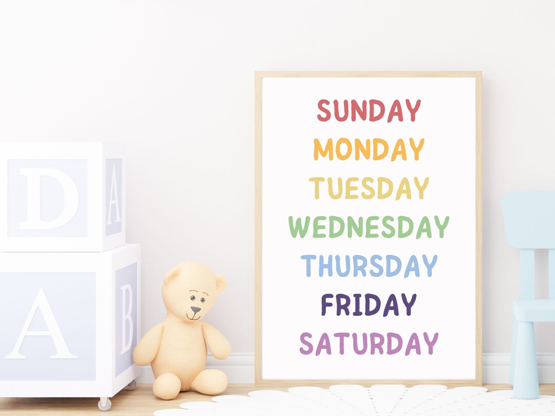 Rainbow Days of the Week Poster Print Pastel Decor Nursery Preschool ...