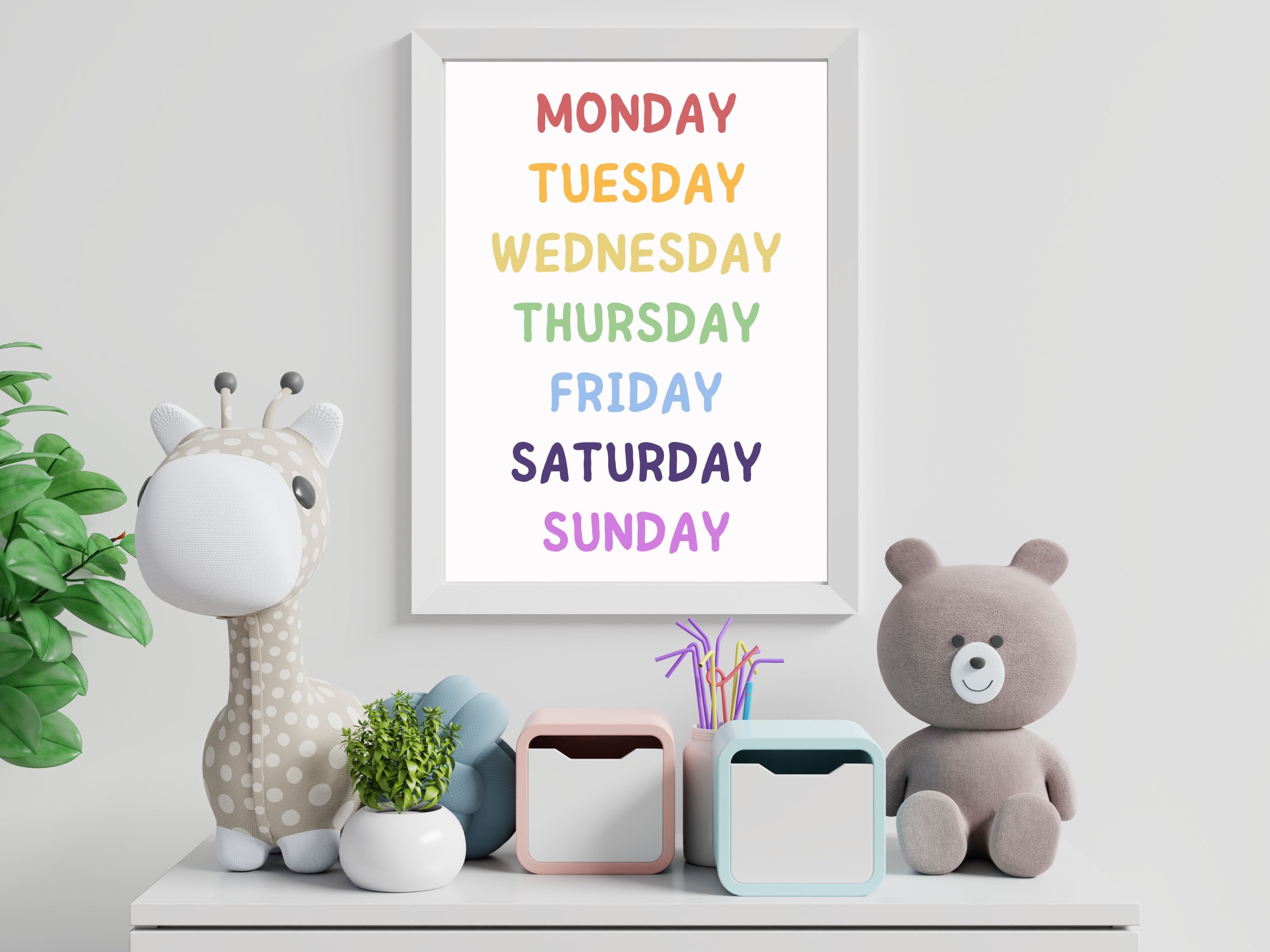 Rainbow Days of the Week Pastel Poster Print Nursery Decor Preschool ...