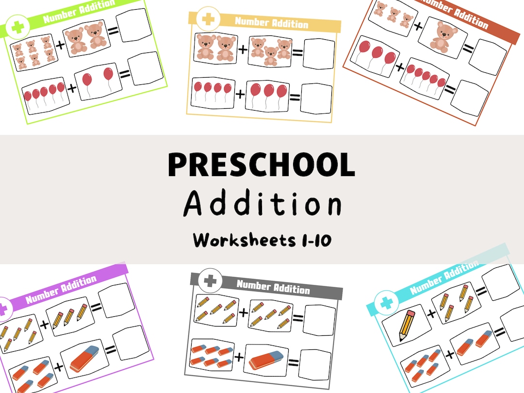 Addition Worksheets Numbers 1-10 for Preschool, Kindergarten, Pre-k, 1 ...