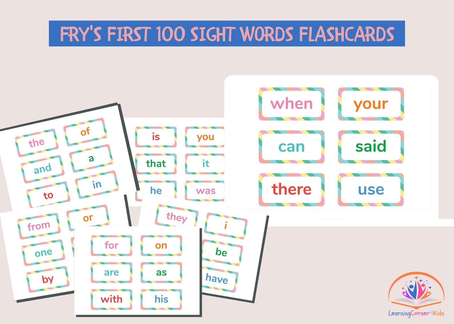 100 Sight Word Flash Cards for Preschool, Kindergarten, 1st Grade, Fry ...