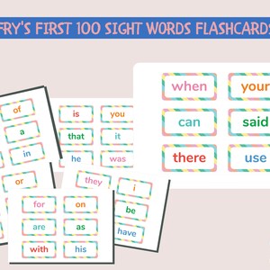 100 Sight Word Flash Cards for Preschool, Kindergarten, 1st Grade, Fry ...