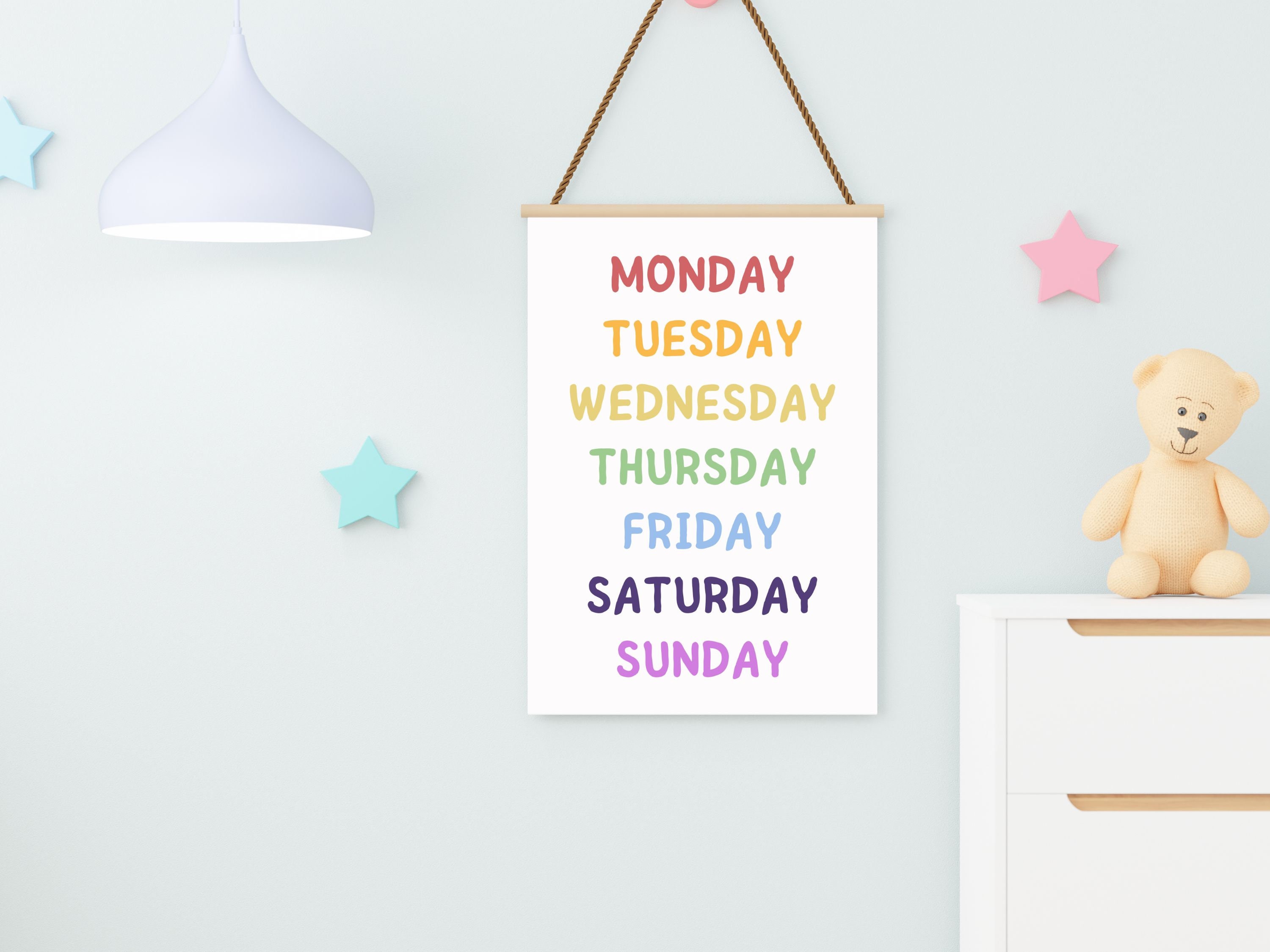 Rainbow Days of the Week Pastel Poster Print Nursery Decor Preschool ...