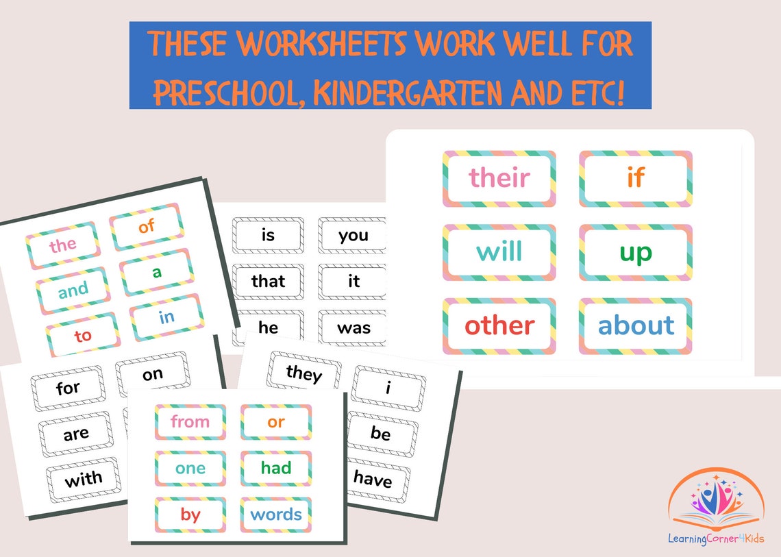 100 Sight Word Flash Cards for Preschool, Kindergarten, 1st Grade, Fry ...