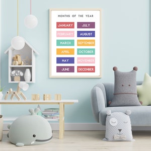 Months of the Year Pastel Poster Montessori Classroom Decor Months ...
