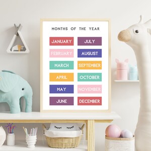 Months of the Year Pastel Poster Montessori Classroom Decor Months ...