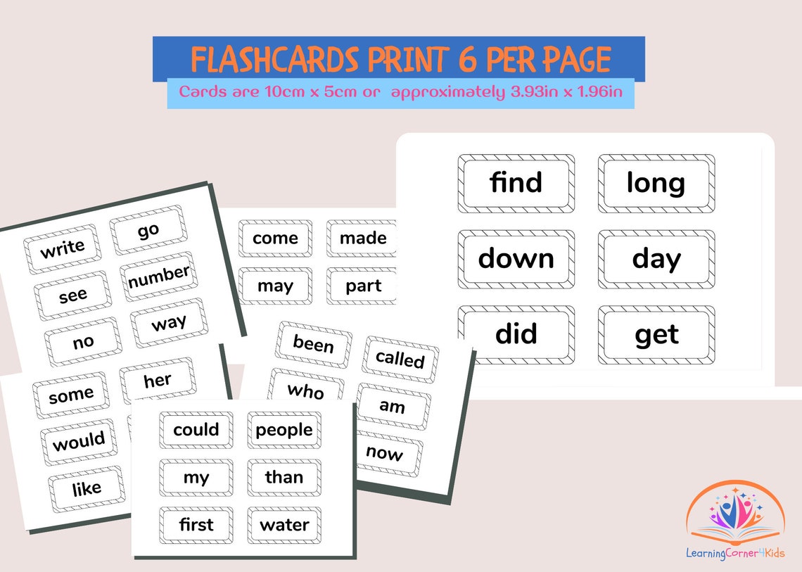 100 Sight Word Flash Cards for Preschool, Kindergarten, 1st Grade, Fry ...