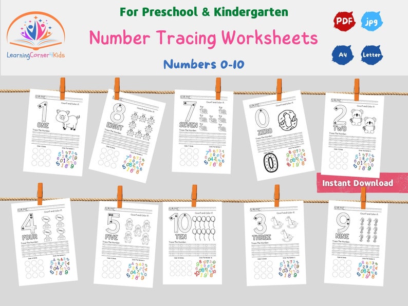 Number Tracing Worksheet 0-10 Preschool Curriculum - Etsy