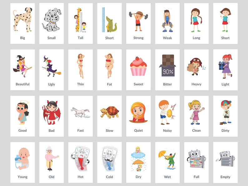 150 Montessori Opposites Flashcards for Preschool and Homeschool ...