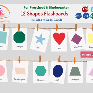 12 Pastel Shapes Flash Cards, Preschool Materials, Montessori Materials ...