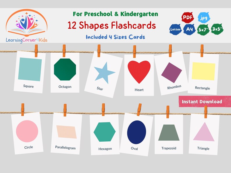 12 Pastel Shapes Flash Cards, Preschool Materials, Montessori Materials ...