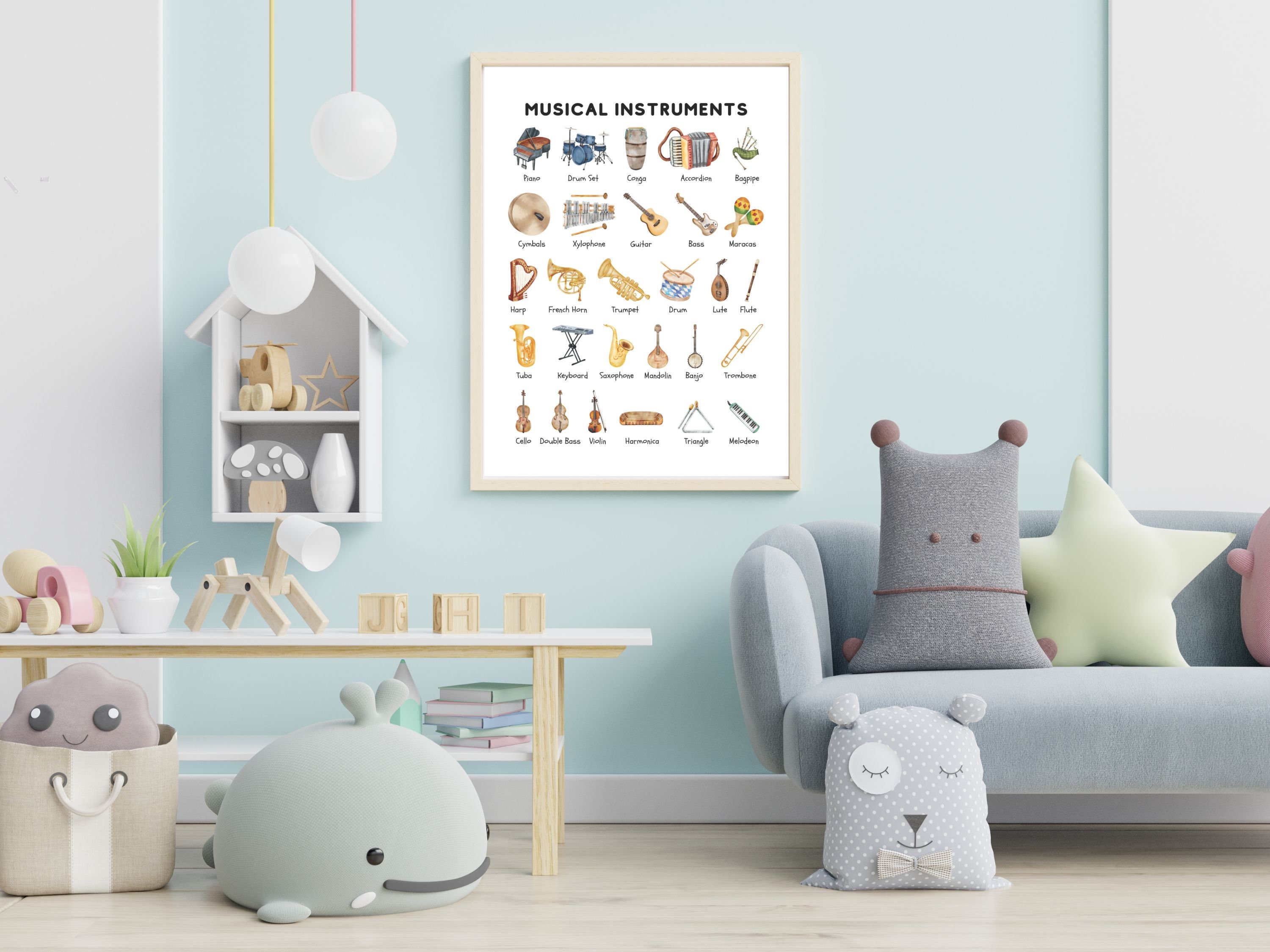 Musical Instruments Poster Printable Wall Art Digital, Preschool Music ...