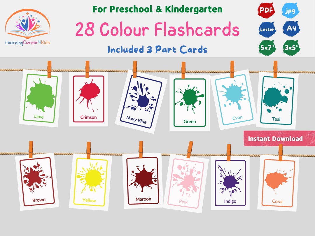 28 Color Flash Cards, Montessori Flashcards, Pre-school Printable ...