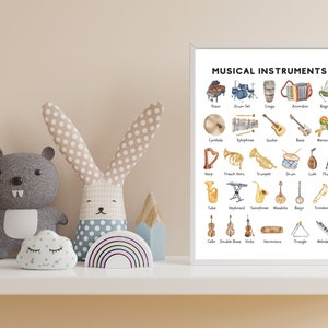 Musical Instruments Poster Printable Wall Art Digital, Preschool Music ...