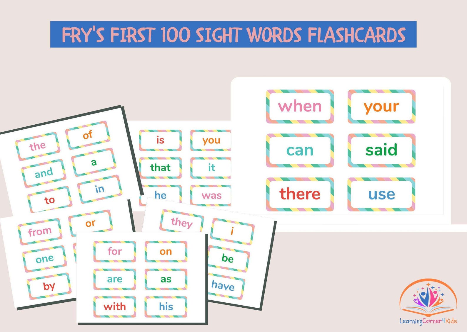 100 Sight Word Flash Cards for Preschool, Kindergarten, 1st Grade, Fry ...