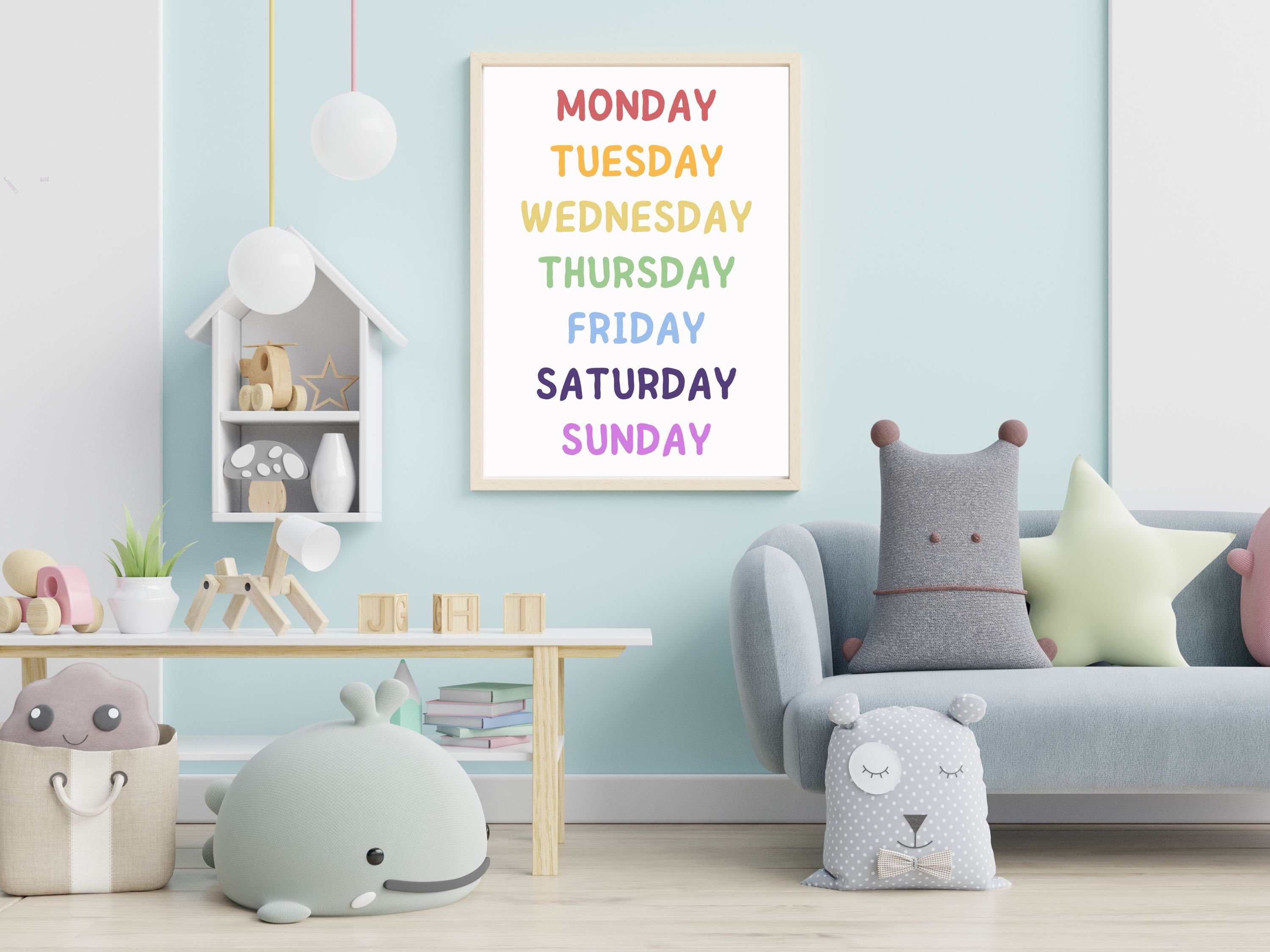 Rainbow Days of the Week Pastel Poster Print Nursery Decor Preschool ...