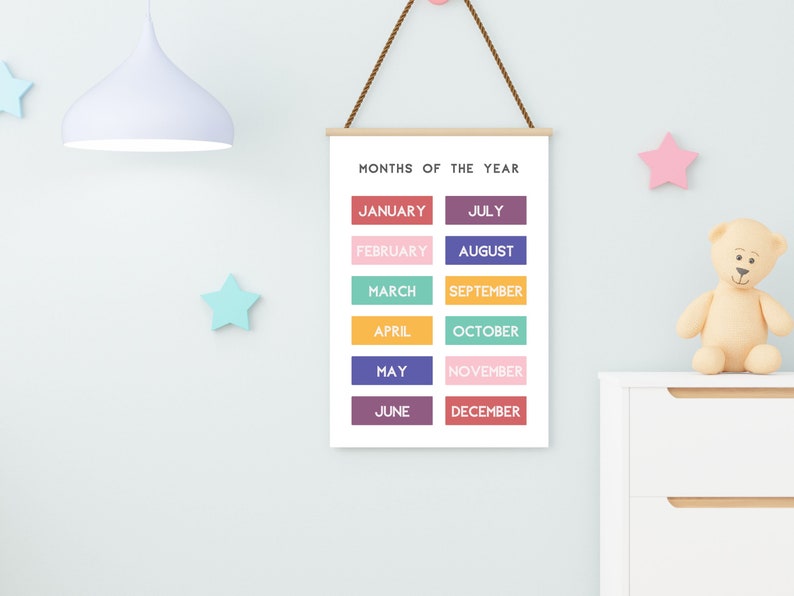 Months of the Year Pastel Poster Montessori Classroom Decor Months ...