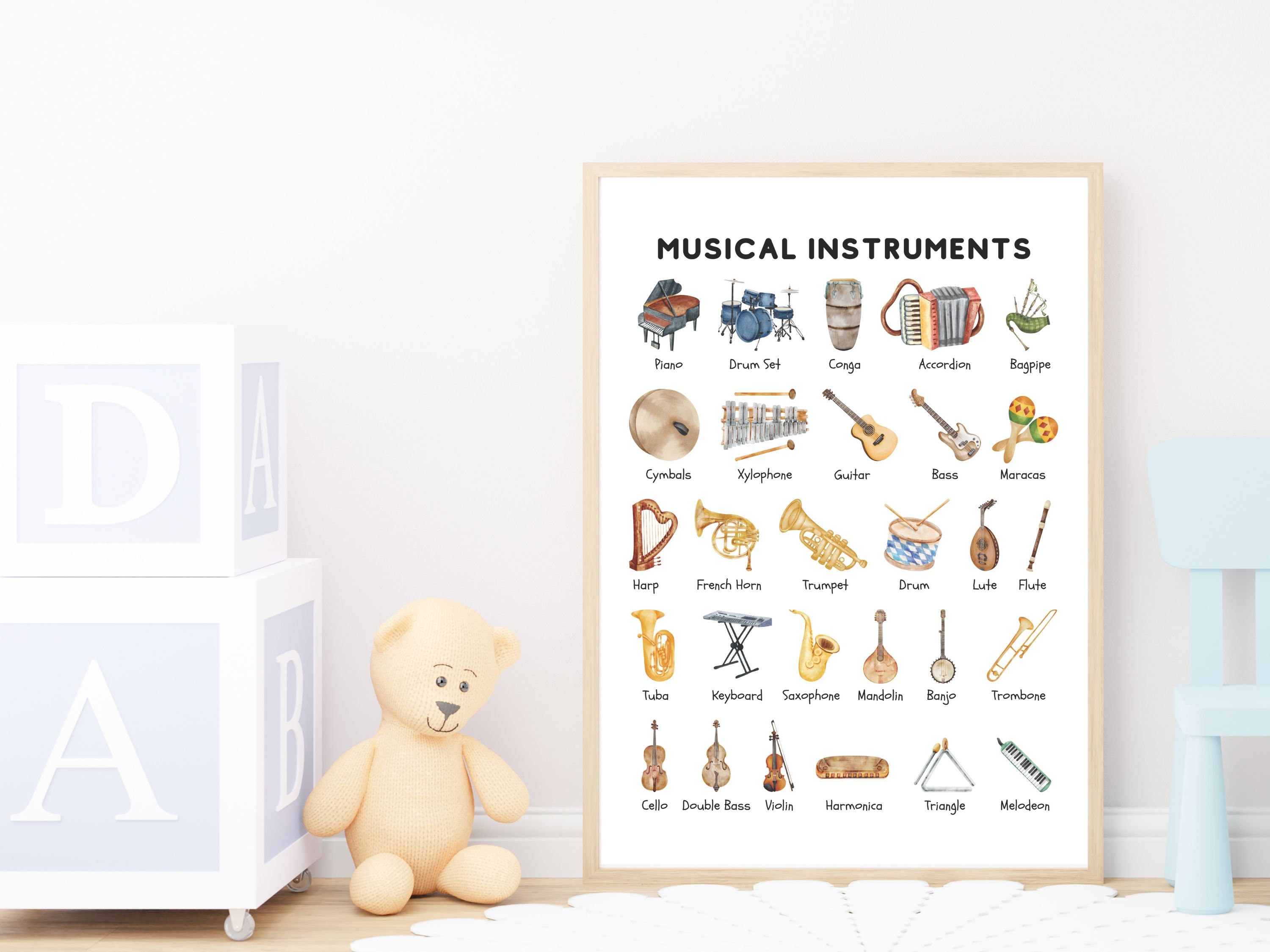 Musical Instruments Poster Printable Wall Art Digital, Preschool Music ...