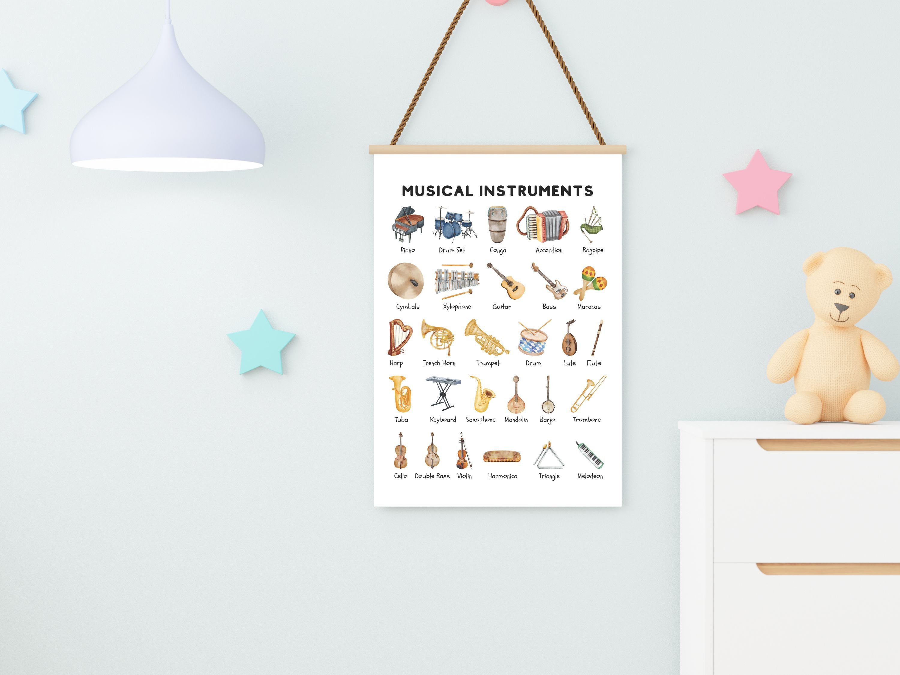 Musical Instruments Poster Printable Wall Art Digital, Preschool Music ...