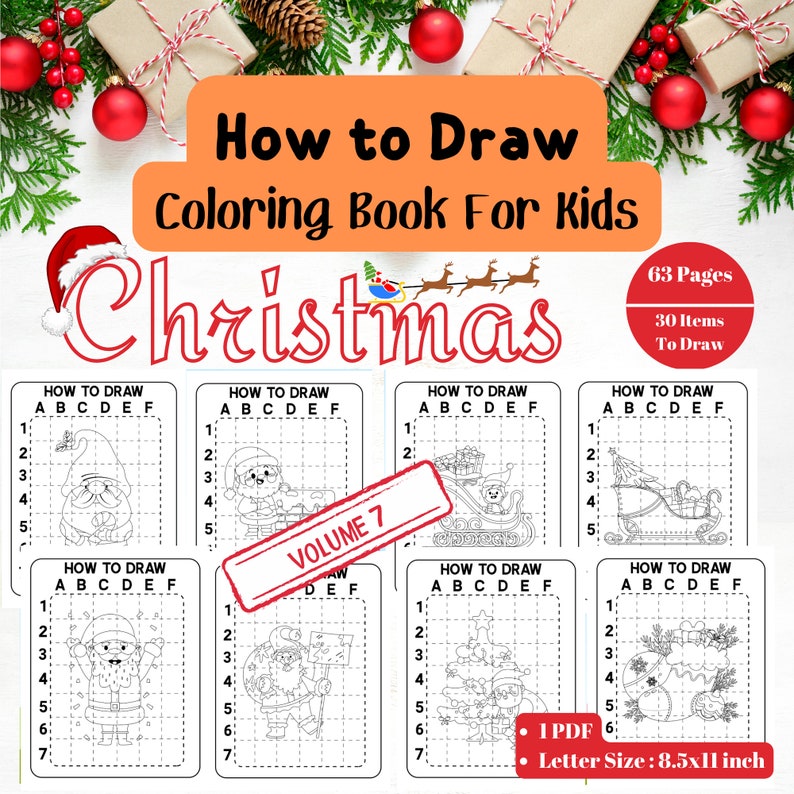 Christmas How to Draw for Kids Grid Drawing - Etsy