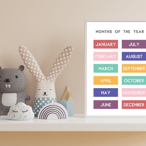 Months of the Year Pastel Poster Montessori Classroom Decor Months ...