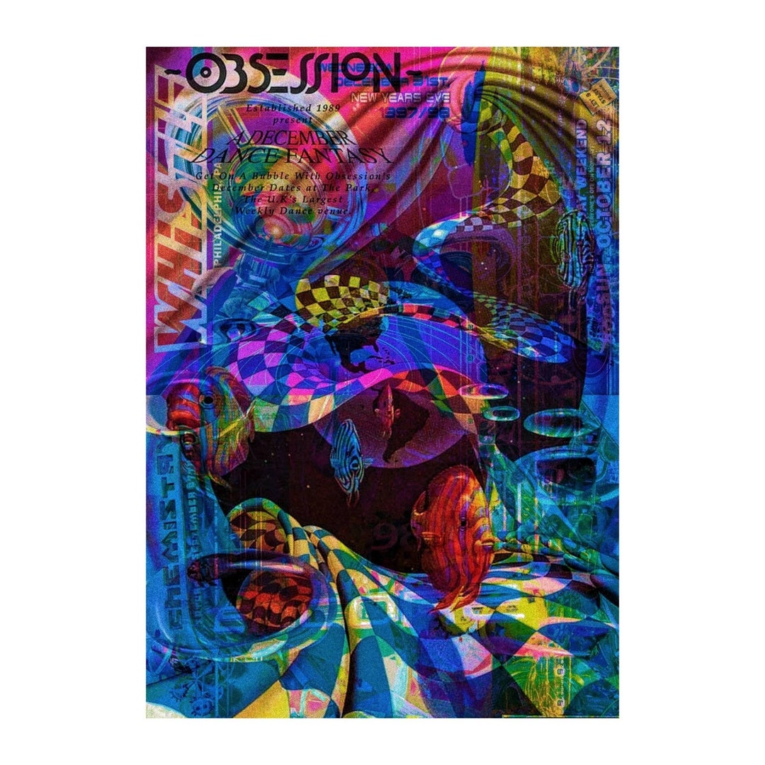 90s Rave Flyer Art Abstract Print Wall Art Gallery Wall Collage Trippy ...