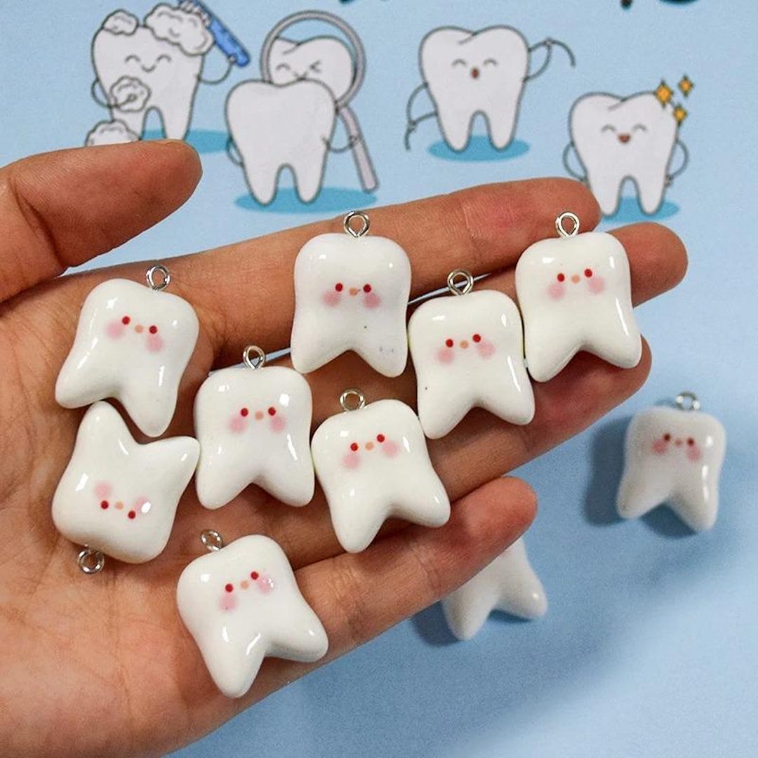 10 Pcs of Kawaii Tooth Charms – Cute Smiling Teeth Resin Pendants for ...