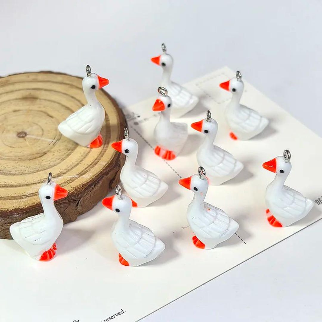 10 Pcs Cute Goose Charms, White Duck Pendant, Resin Bird Charms for ...