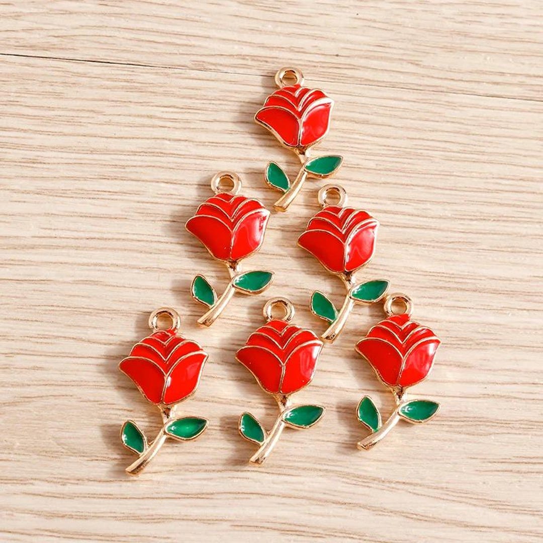 10 Pieces of Red Rose Charms for Jewelry Making - Etsy