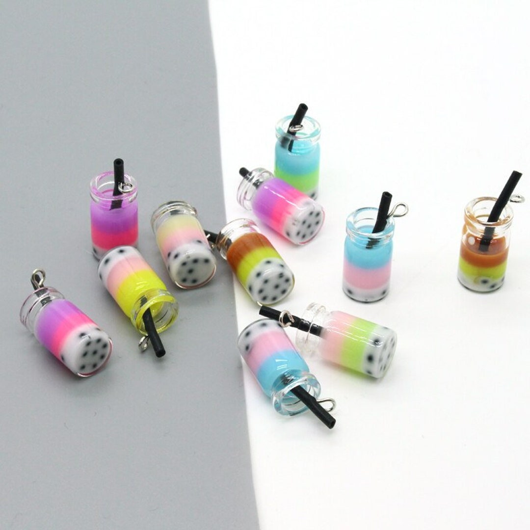 10 Pieces of Mixed Color Miniature Boba Bubble Tea Glass Drink Resin ...