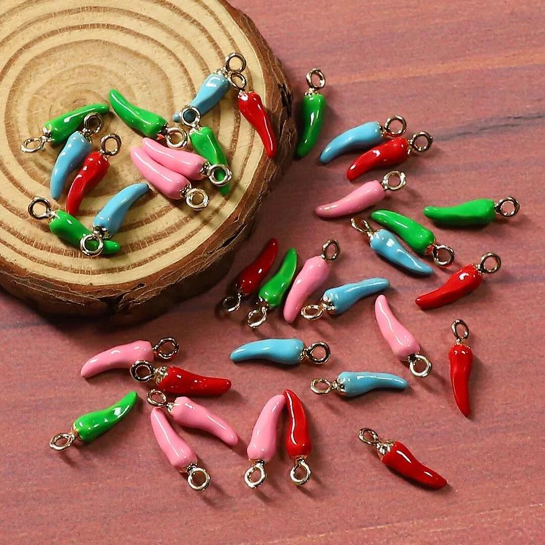10 Pieces of Mixed Color Chili Pepper Food Alloy Charms for Jewelry ...