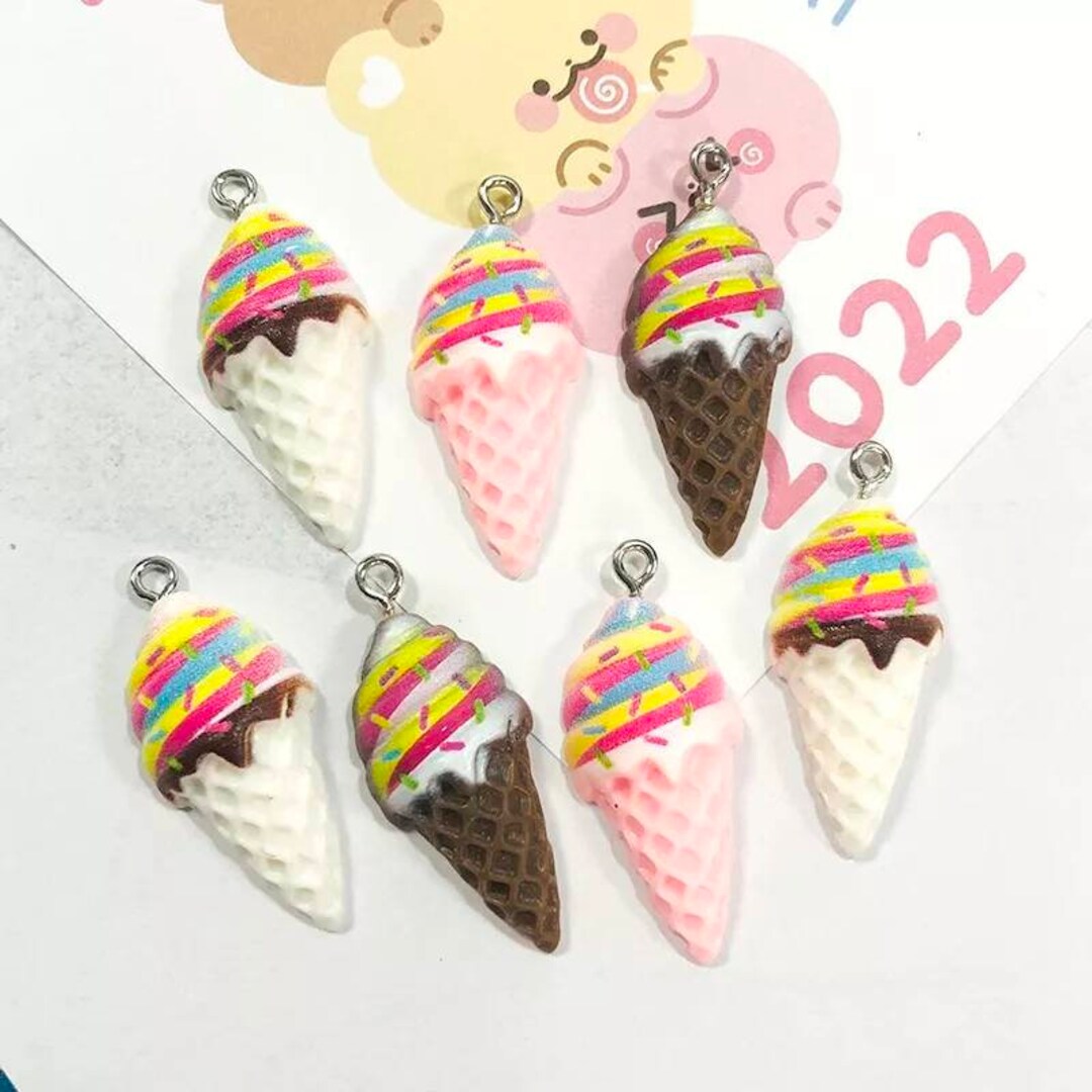 10 Pieces of Sprinkeled Ice Cream Cone Resin Charms for Jewelry Making ...