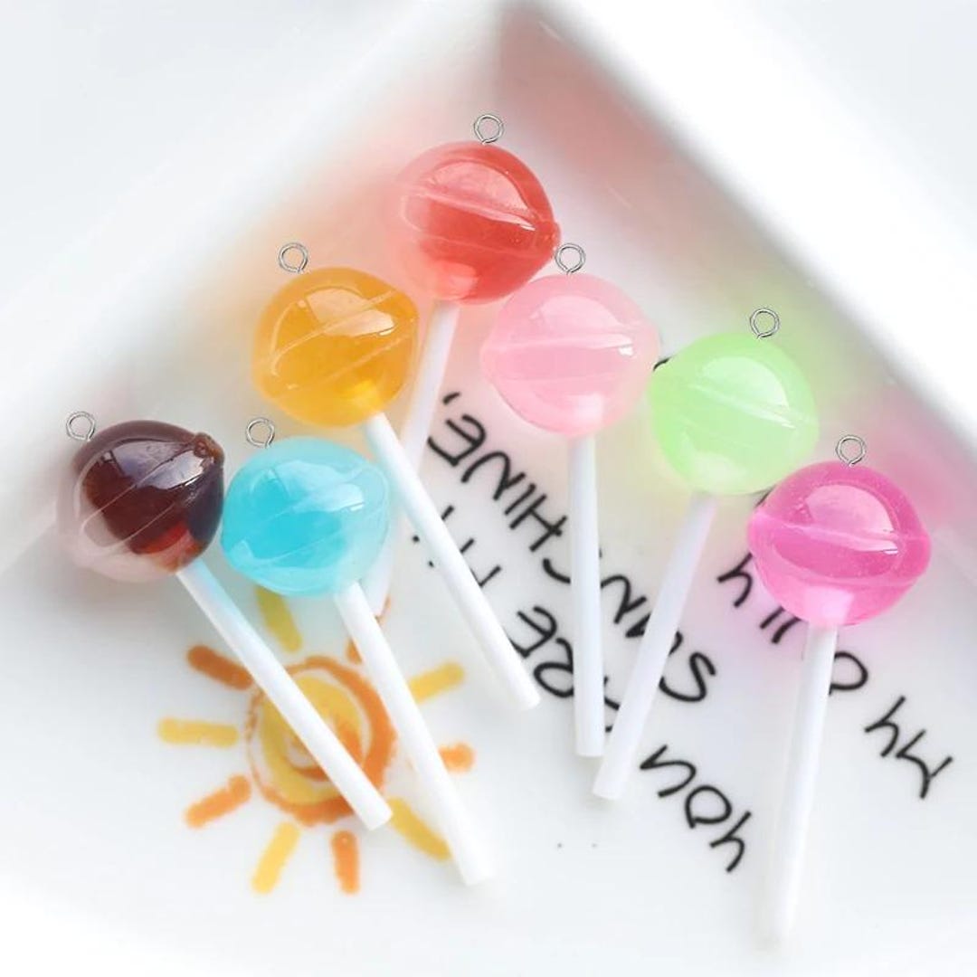10 Pcs of Colorful Lollipop Charms Kawaii Resin Candy Pendants for DIY ...
