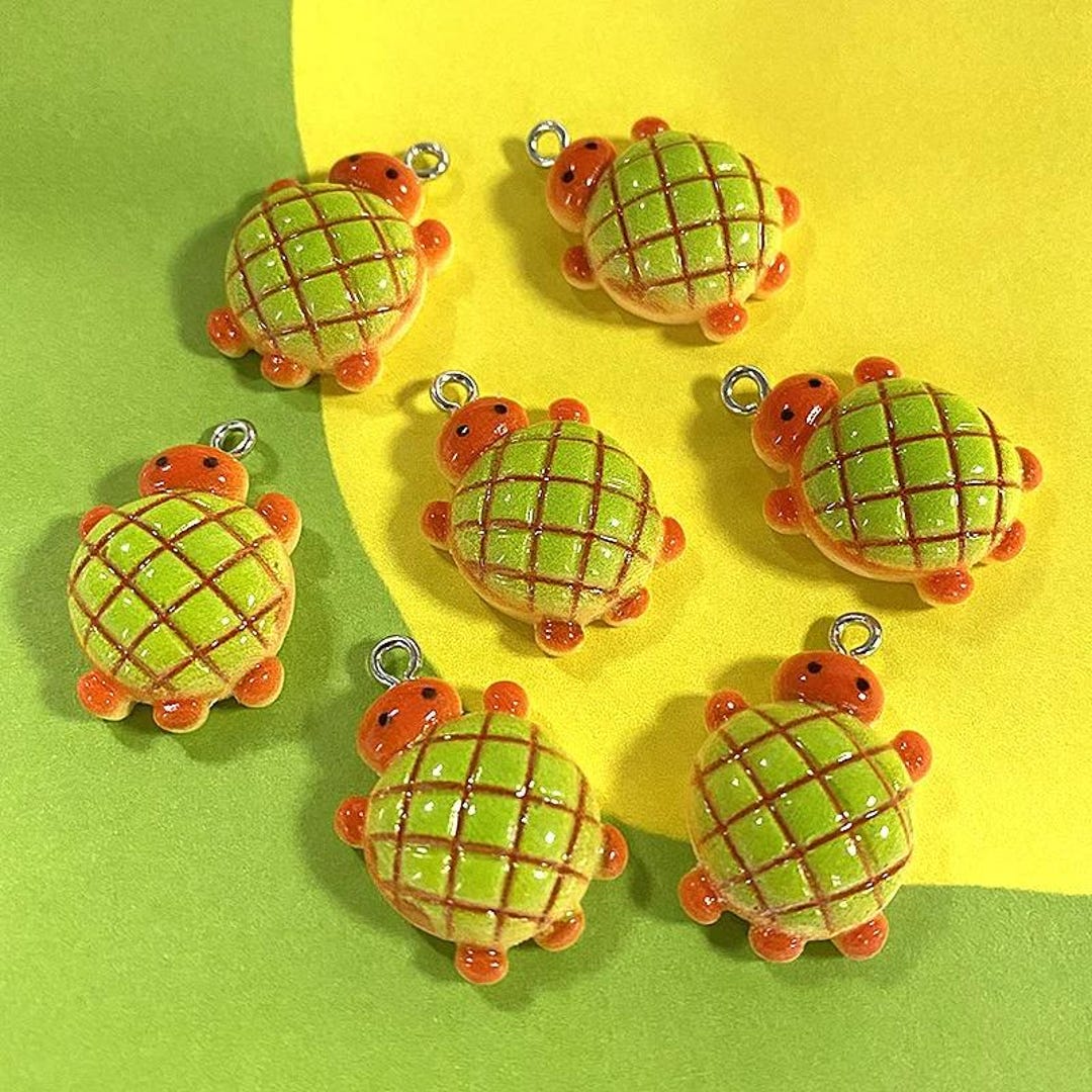 10 Pcs of Cute Turtle Bread Charms for Jewelry Making, Kawaii Melon Pan ...