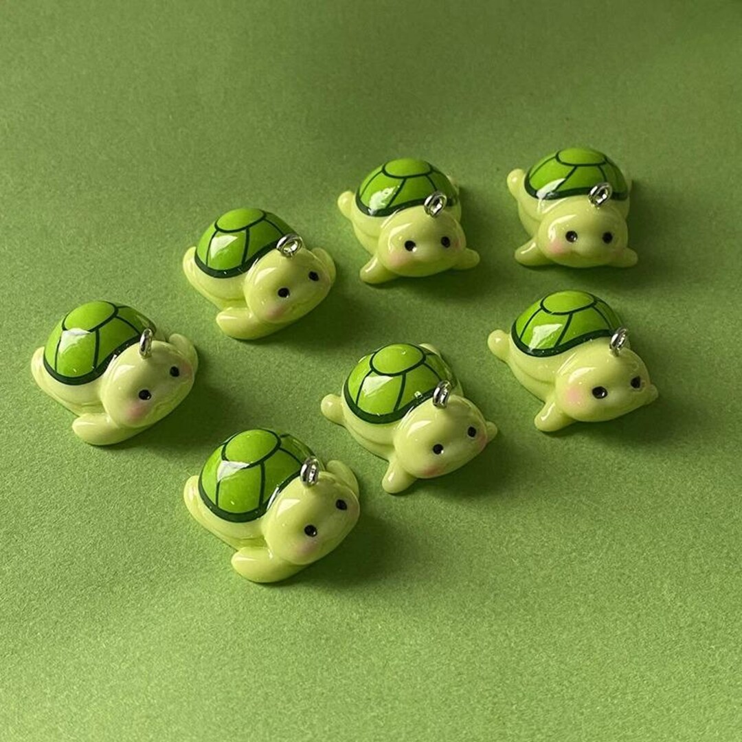 10 Pcs of Cute Green Turtle Charms for Jewelry Making, Kawaii Animal ...