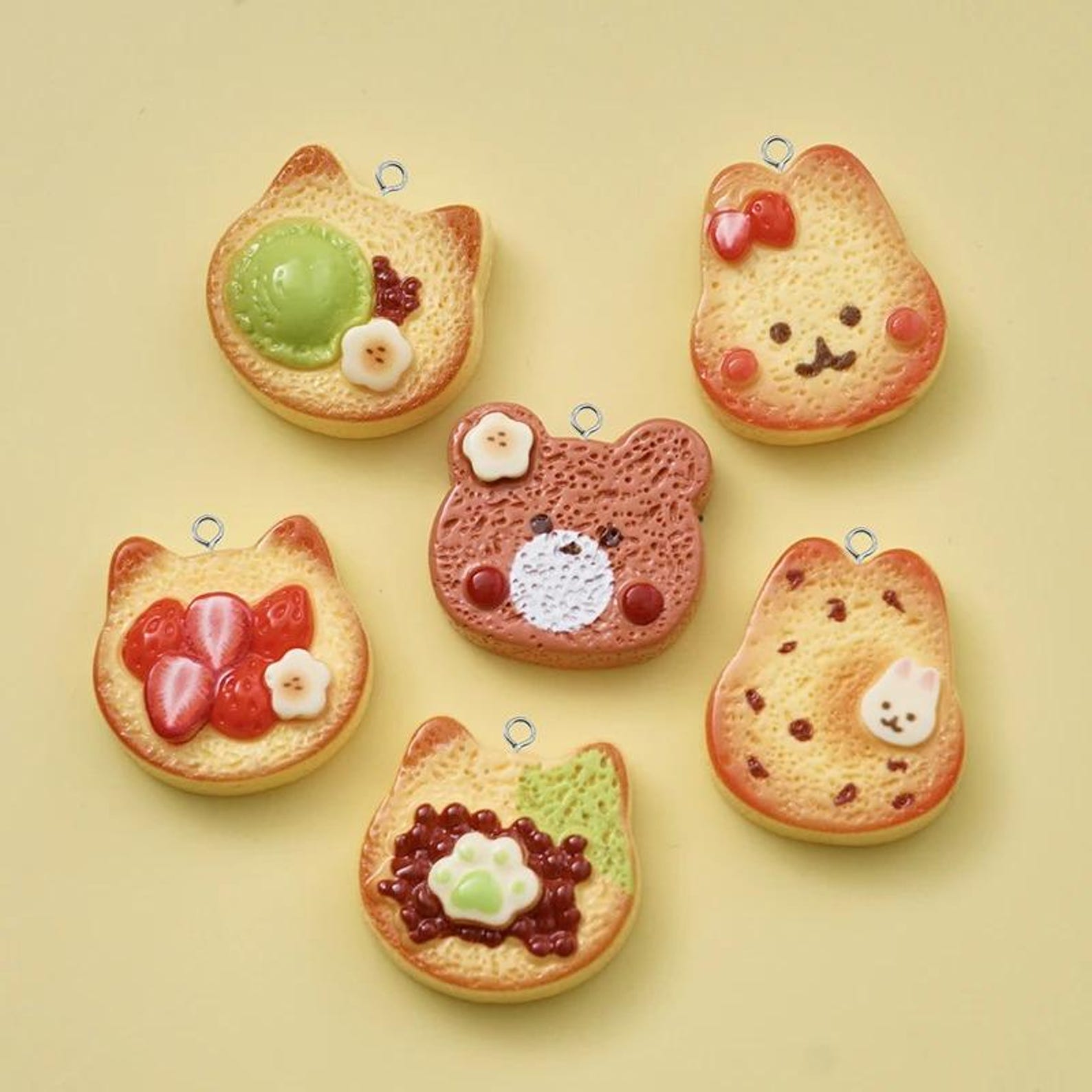 10 Pcs of Kawaii Toast Charms for Jewelry Making, Cute Animal Bread ...