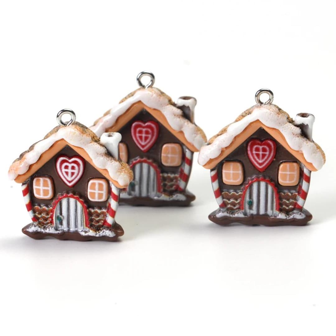 10 Pieces of Christmas Gingerbread House Resin Charms for Jewelry ...