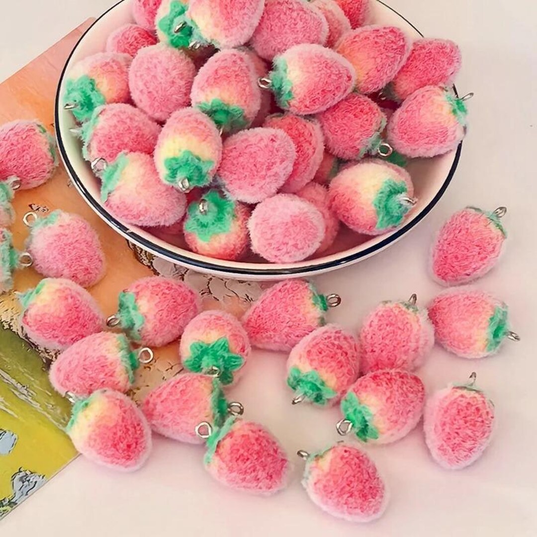 6 Pcs of Fuzzy Strawberry Charms – Soft Plush Fruit Pendants for ...