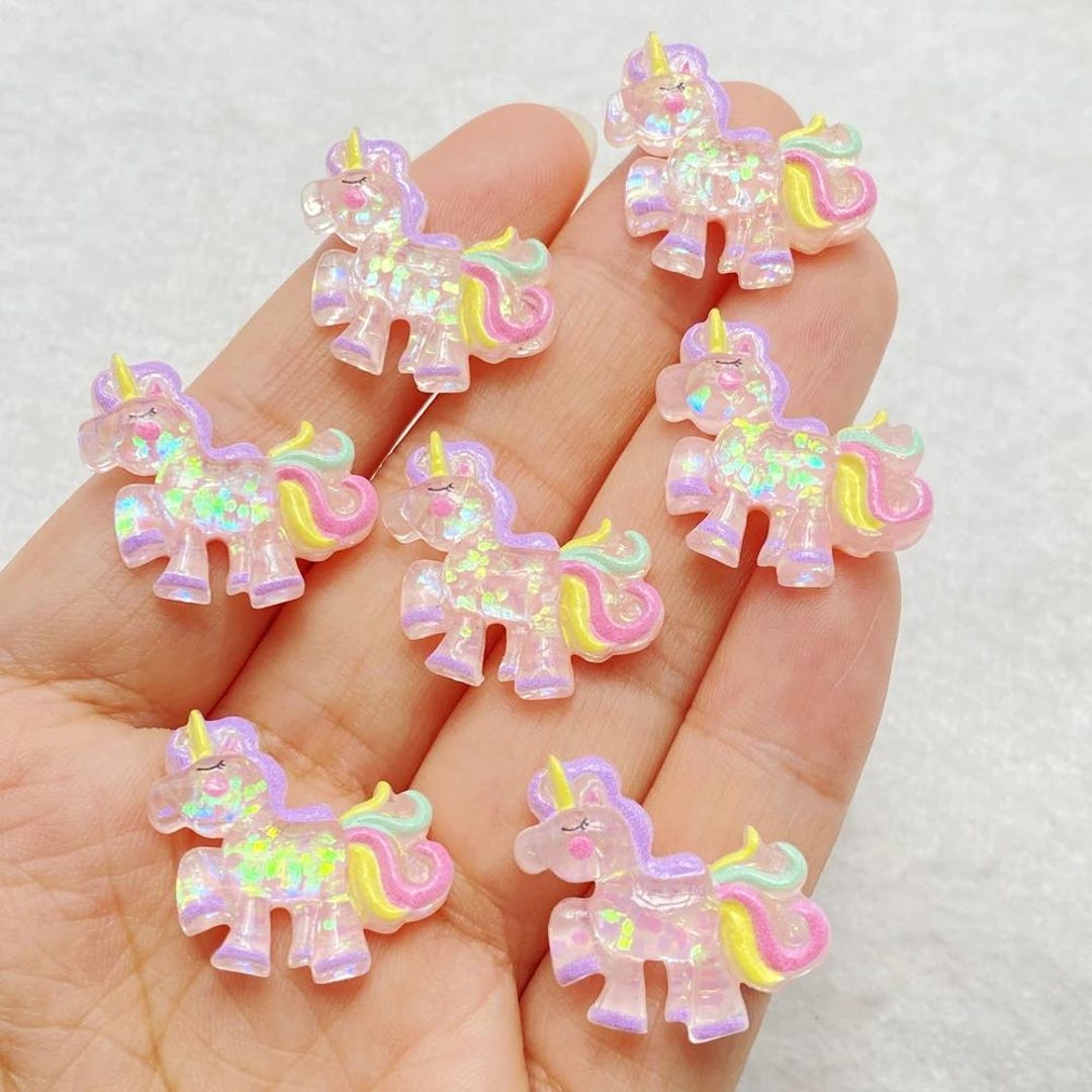 12 Pcs of Iridescent Unicorn Charms – Resin Kawaii Unicorns for Crafts ...