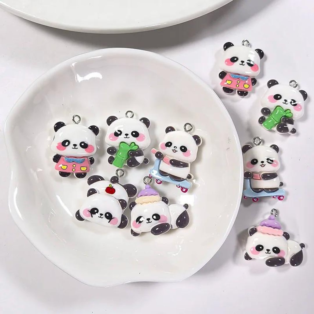 10 Pcs of Kawaii Panda Charms for DIY Jewelry, Cute Enamel Panda ...