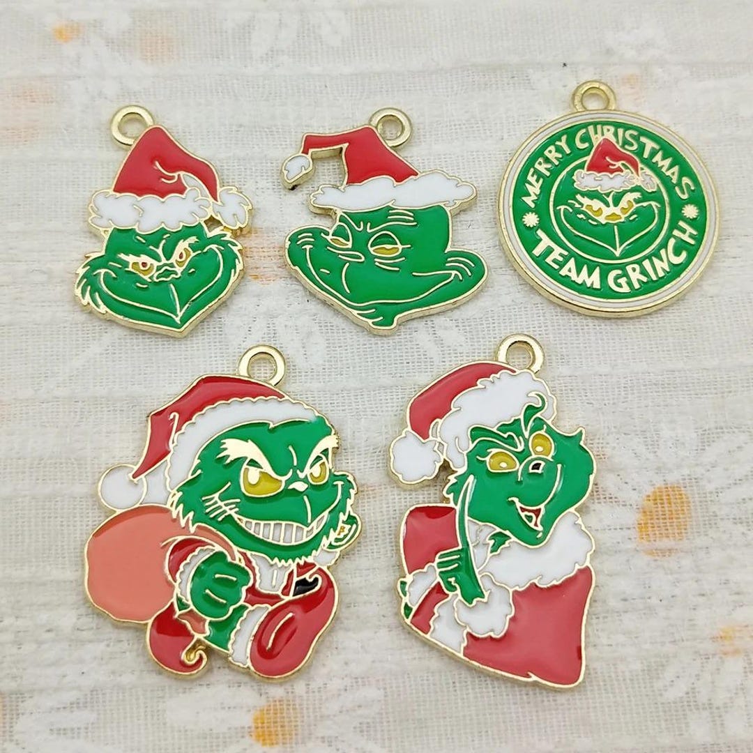 10 Pcs of Grinch Christmas Charms – Enamel Santa Grinch Pendants for ...