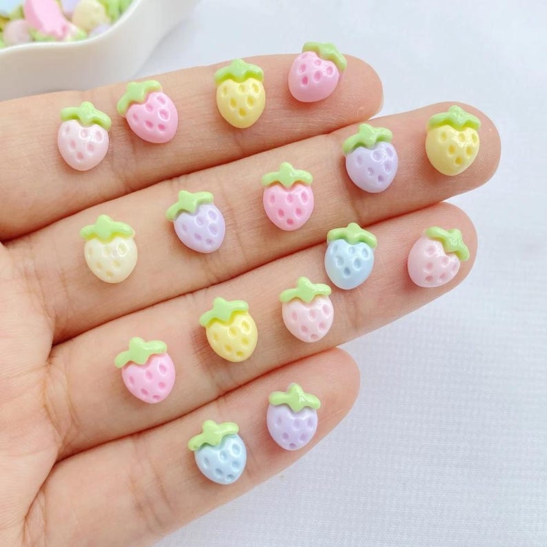 30 Pcs of Flatback Strawberry Charms, Kawaii Resin Fruit Cabochons ...