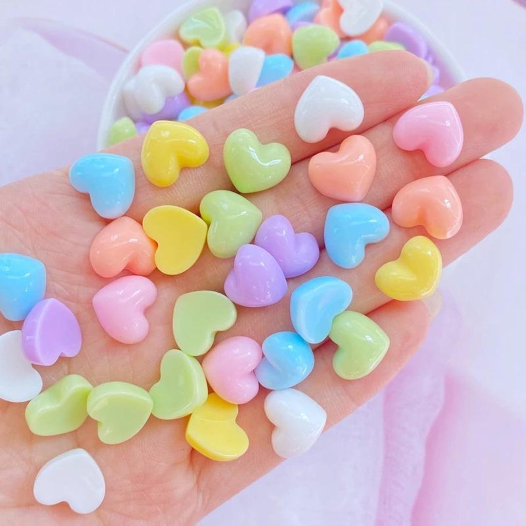 30 Pcs of Pastel Heart Flatback Charms – Kawaii Resin Cabochons for ...