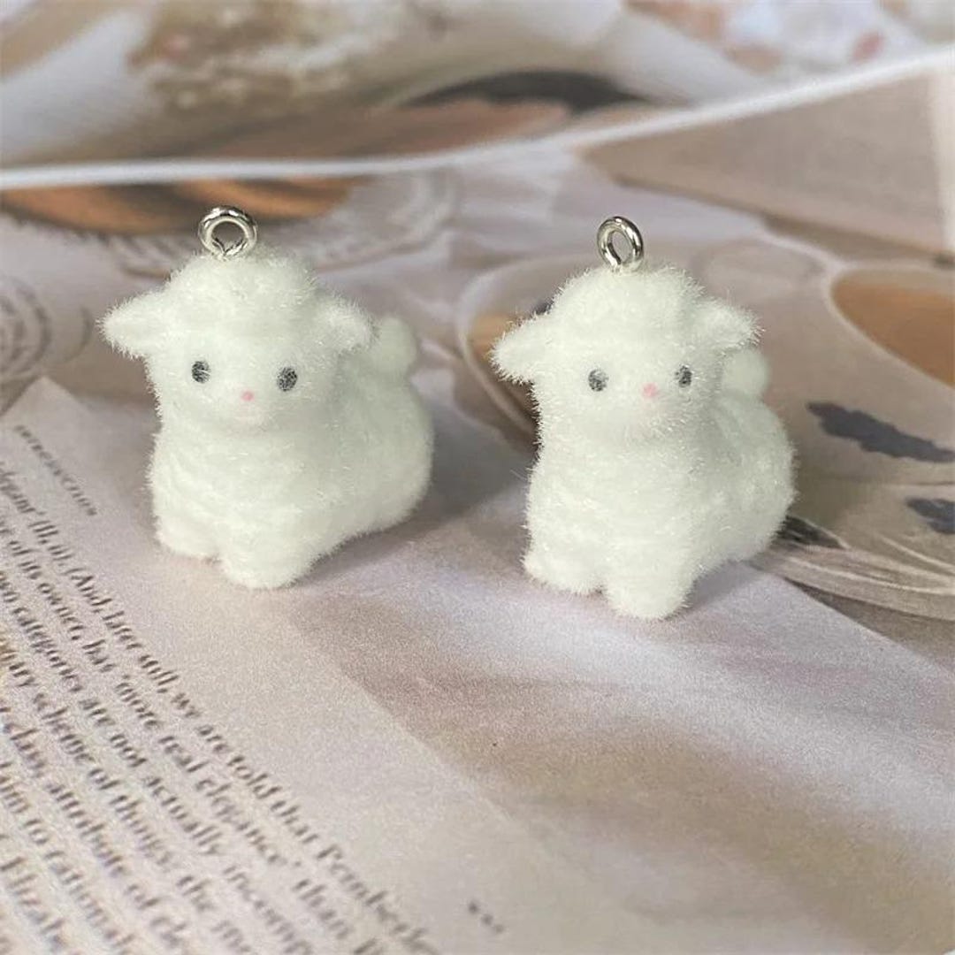 6 Pcs of Mini Fuzzy Sheep Charms for Jewelry Making, Cute White Lamb ...