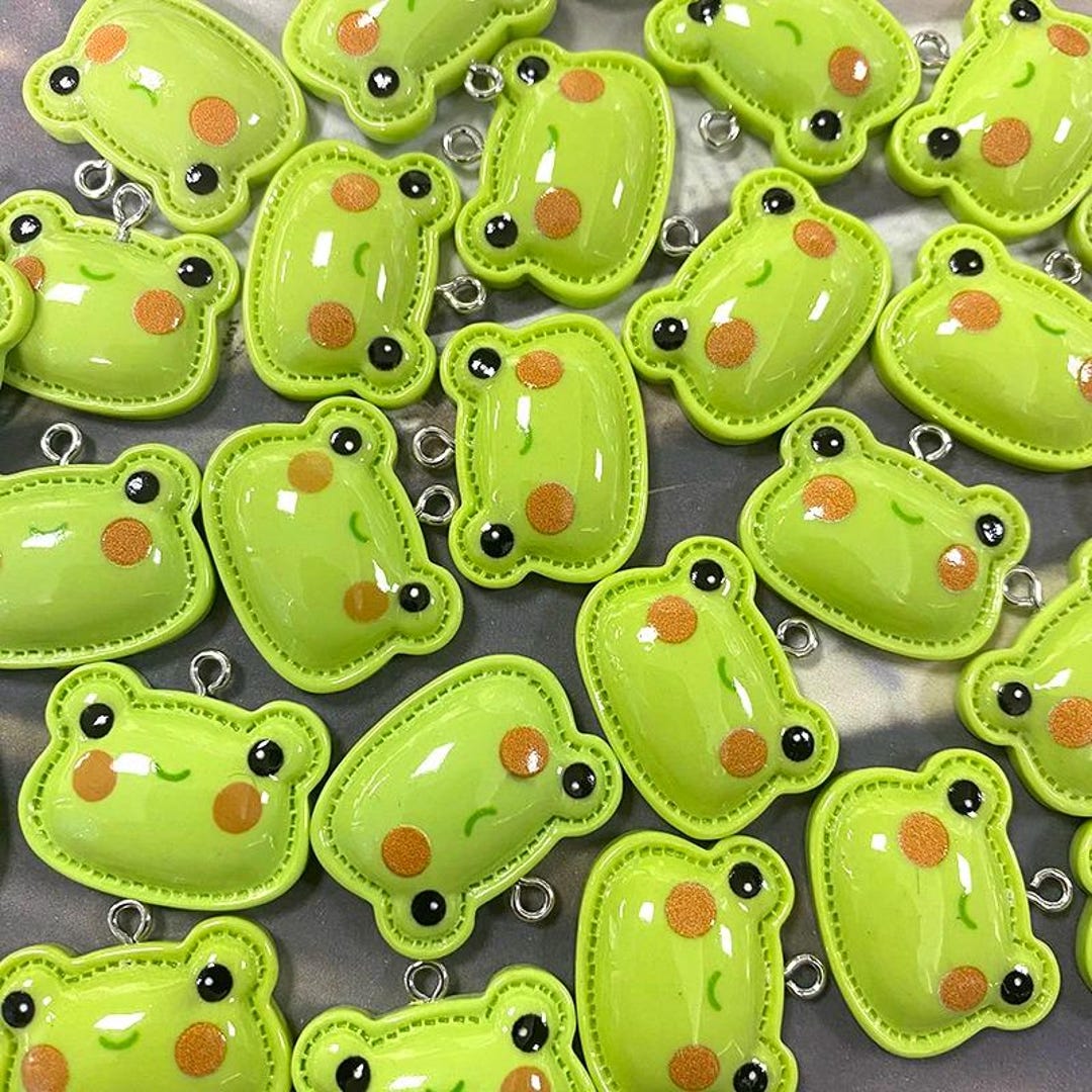 10 Pcs of Cute Green Frog Face Charms for Jewelry Making, Kawaii Enamel ...