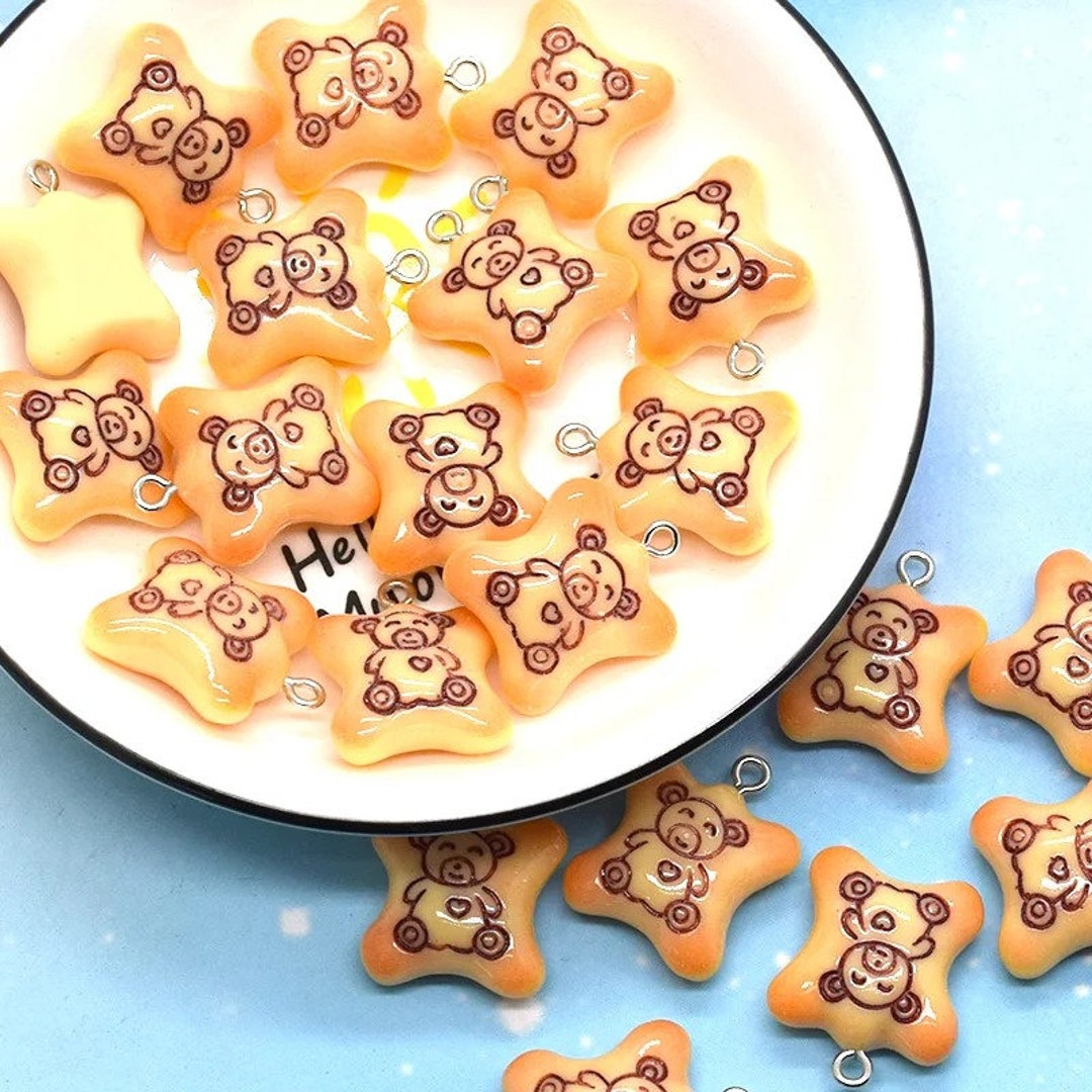10 Pieces of Kawaii Bear Cookie Cracker Toast Resin Charms for Jewelry ...