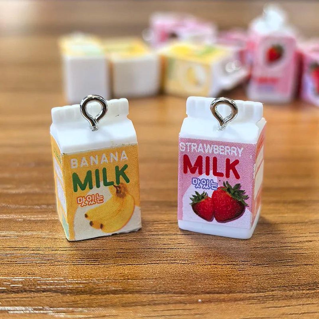 10 Pcs of Strawberry Banana Milk Carton Charms, Mini Milk Box Pendants ...