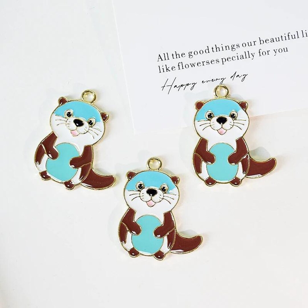 10 Pcs of Cute Otter Charms for Jewelry Making, Enamel Animal Charms ...