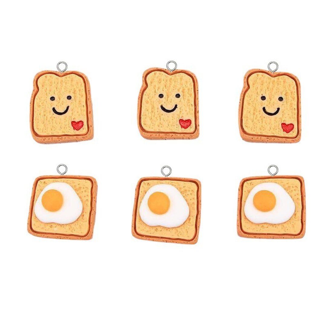 10 Pieces of Kawaii Egg Toast Bread Food Resin Charms for Jewelry ...