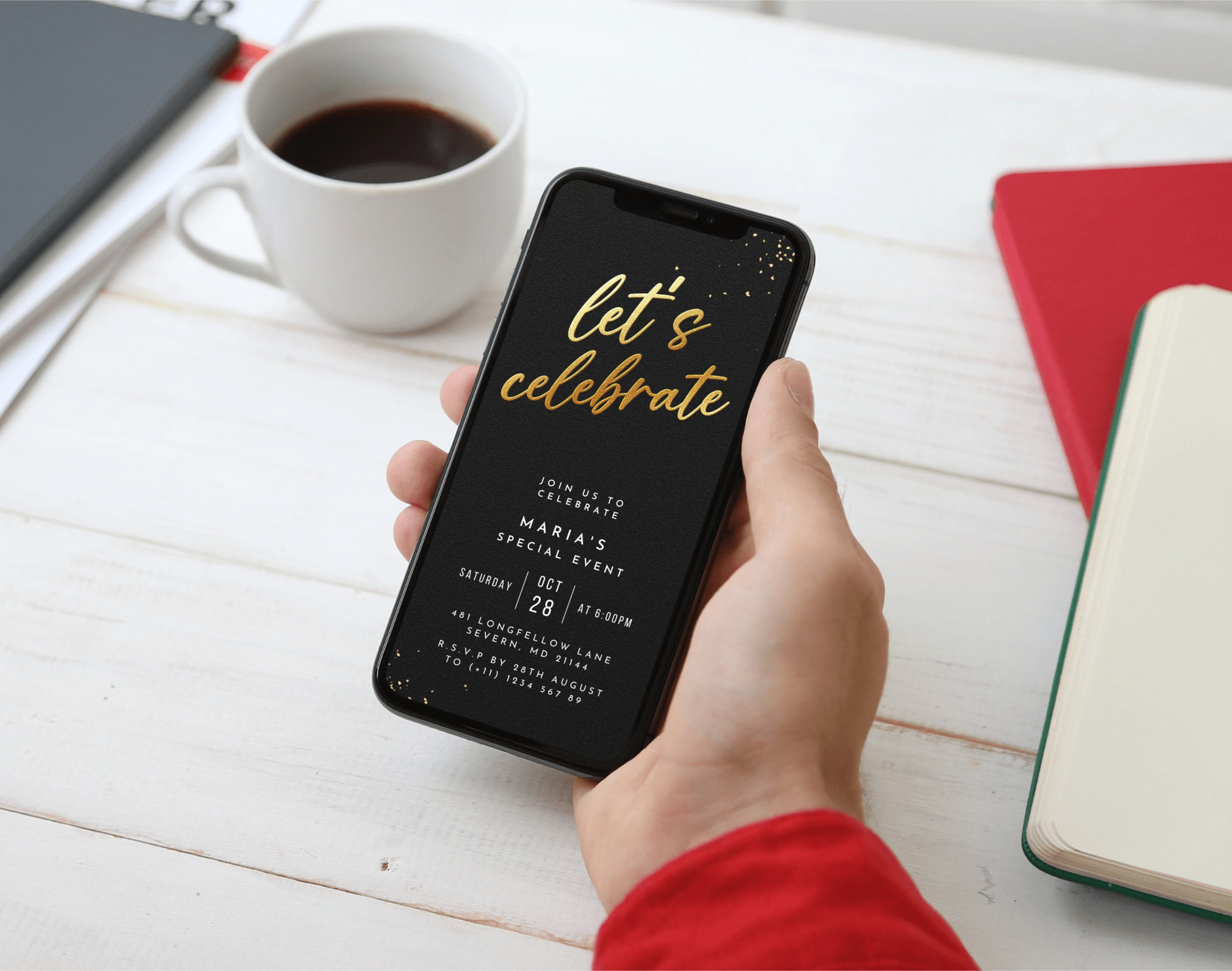 Black and Gold Party Invitation Template | Digital Party Invite | 'let ...